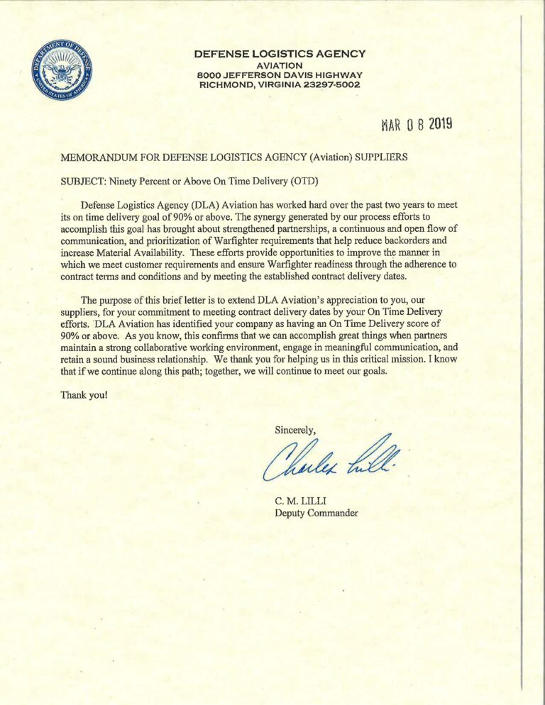Defense Logistics Agency Awards Airborne Systems for On-Time Delivery ...